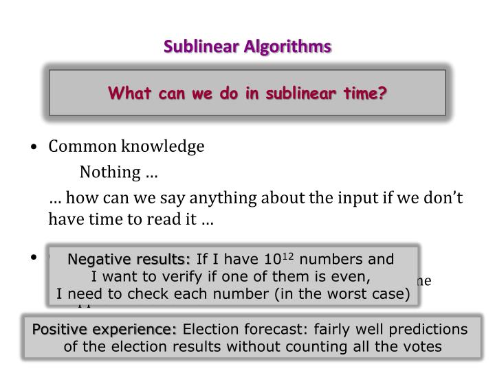 PPT - Sublinear Algorithms PowerPoint Presentation - ID:5013296 PPT - Sublinear Algorithms PowerPoint Presentation - ID:5013296