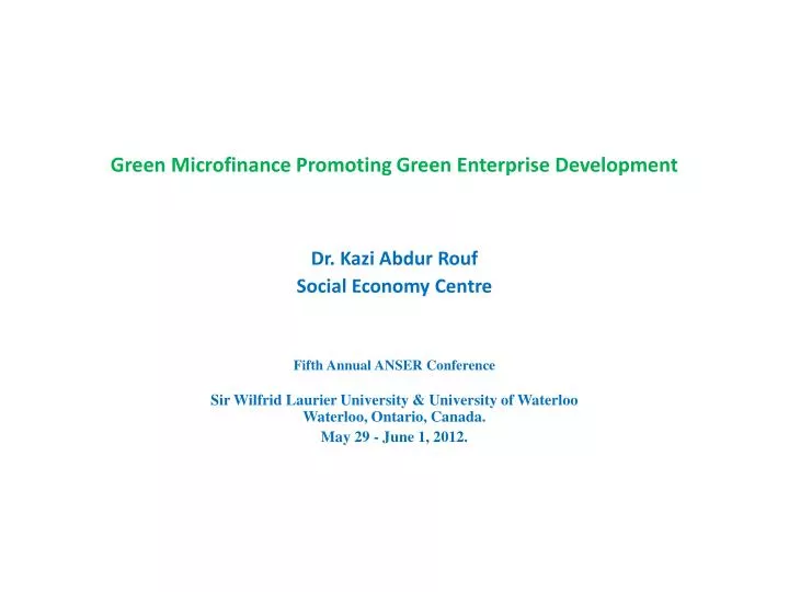 PPT - Green Microfinance Promoting Green Enterprise Development ...