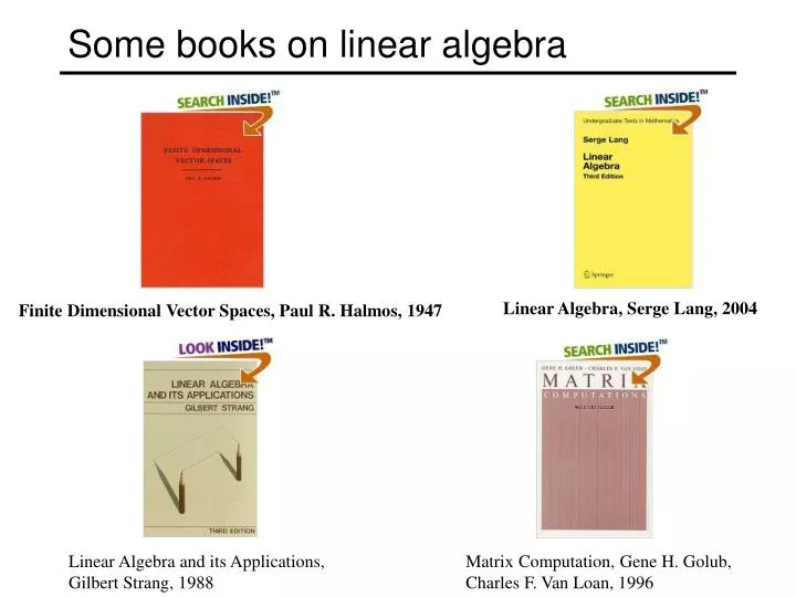PPT - Some books on linear algebra PowerPoint Presentation, free ...