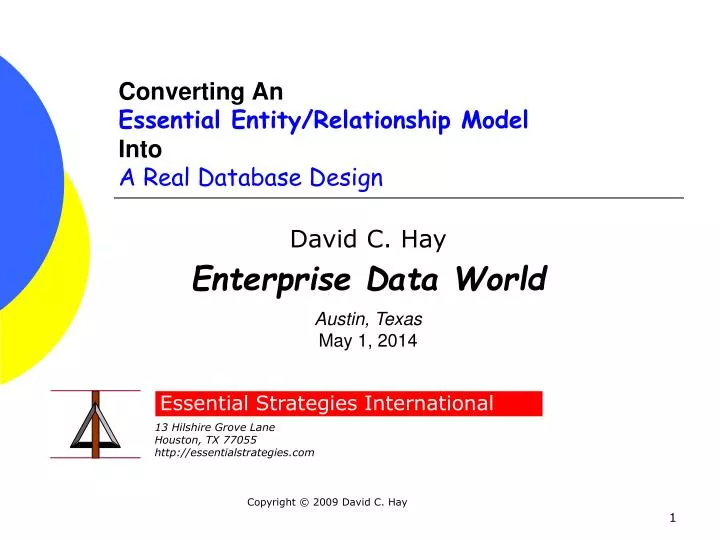 PPT - Converting An Essential Entity/Relationship Model Into A Real ...