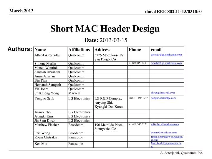 PPT - Short MAC Header Design PowerPoint Presentation, free download ...