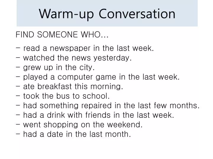 PPT - Warm-up Conversation PowerPoint Presentation, free download - ID ...