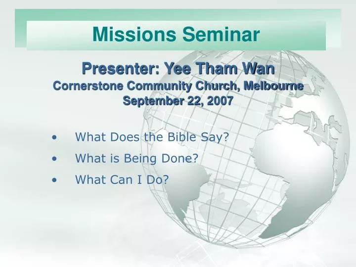 PPT - Missions Seminar PowerPoint Presentation - ID:3644715
