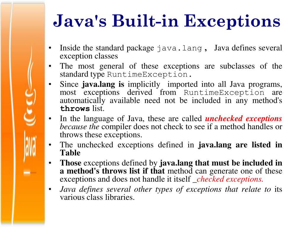 Ppt Index Exception Handling Exception In Java Exception Types Uncaught Exception Throw