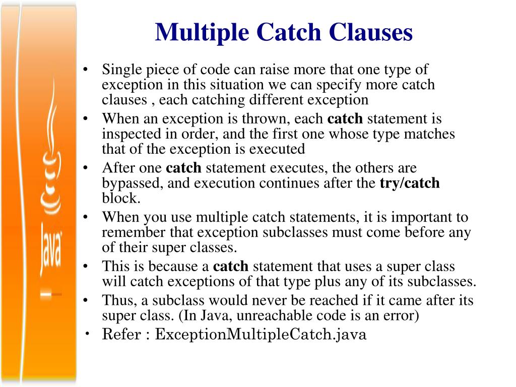 Ppt Index Exception Handling Exception In Java Exception Types Uncaught Exception Throw