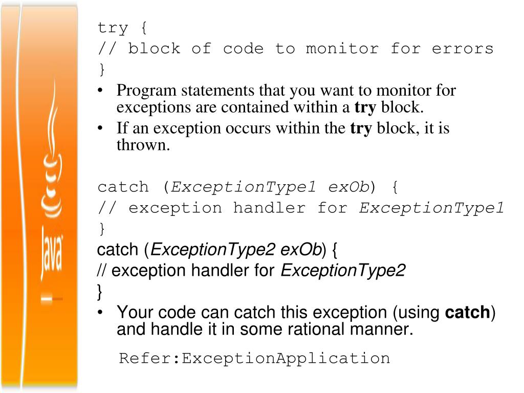 Ppt Index Exception Handling Exception In Java Exception Types Uncaught Exception Throw