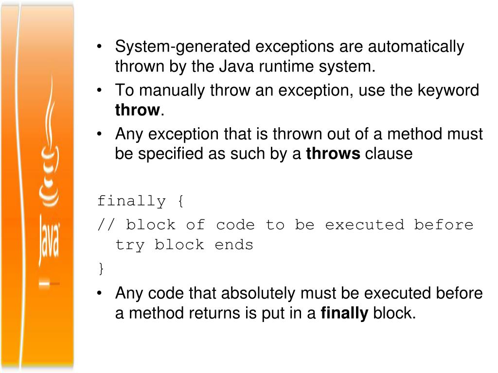 Ppt Index Exception Handling Exception In Java Exception Types Uncaught Exception Throw