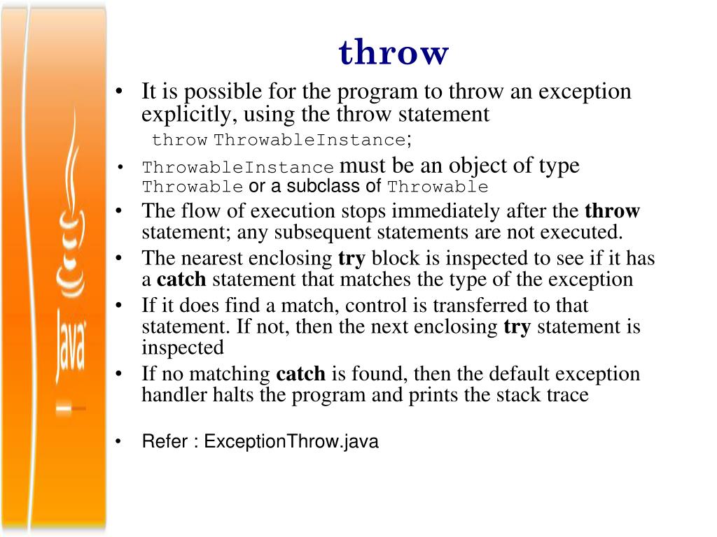Ppt Index Exception Handling Exception In Java Exception Types Uncaught Exception Throw