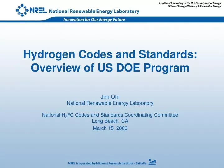 PPT - Hydrogen Codes and Standards: Overview of US DOE Program ...