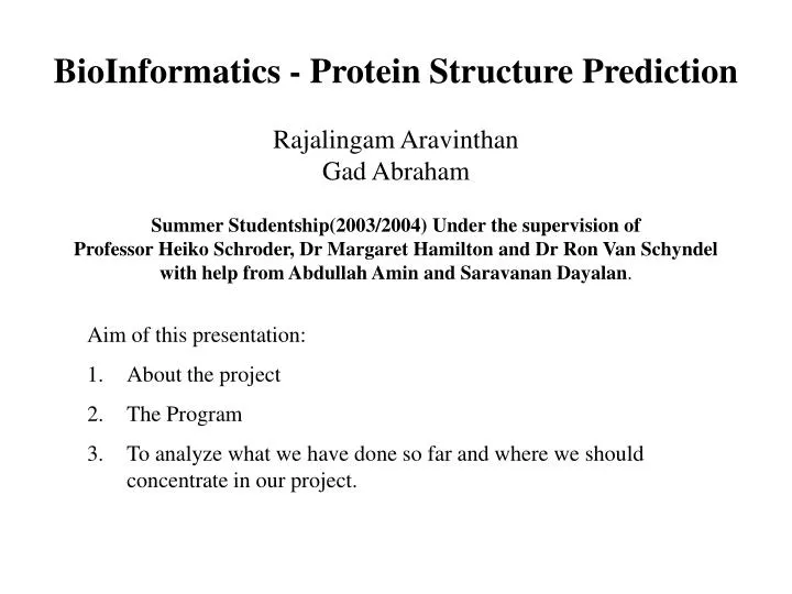 PPT - Aim of this presentation: About the project The Program ...