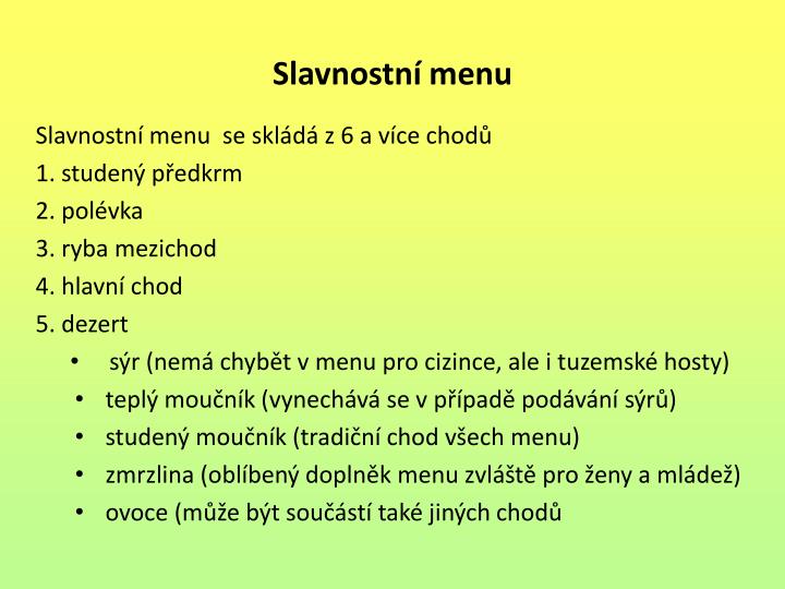 PPT - Sestava slavnostního menu PowerPoint Presentation - ID:3648990