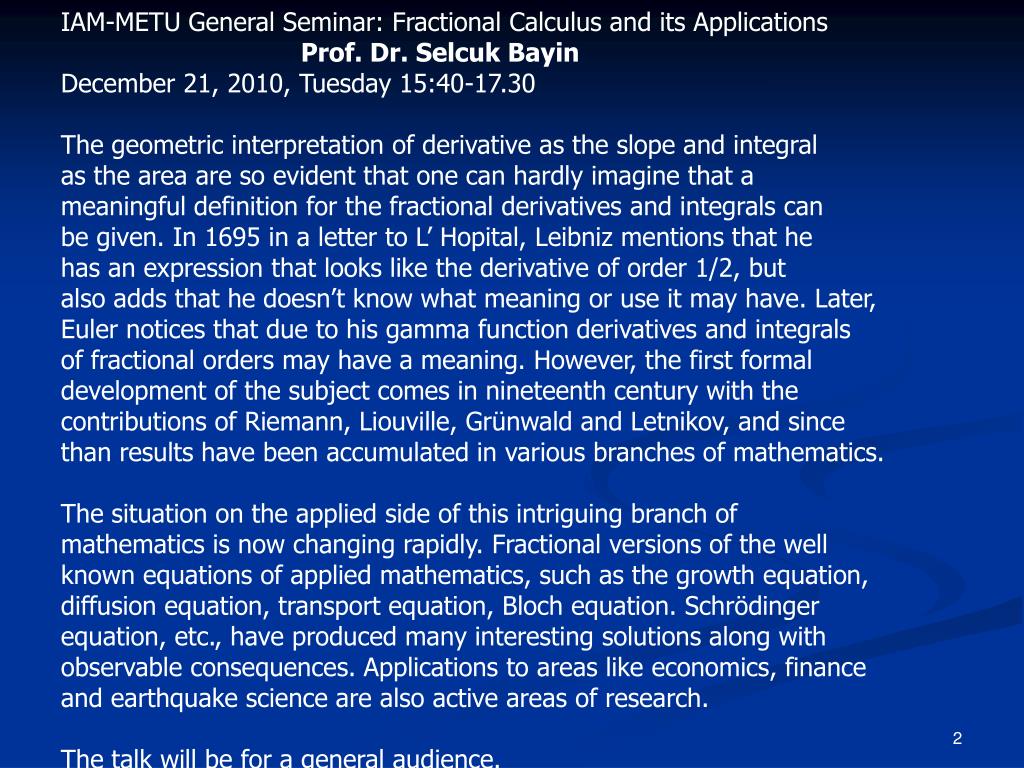 Ppt Fractional Calculus And Its Applications To Science And