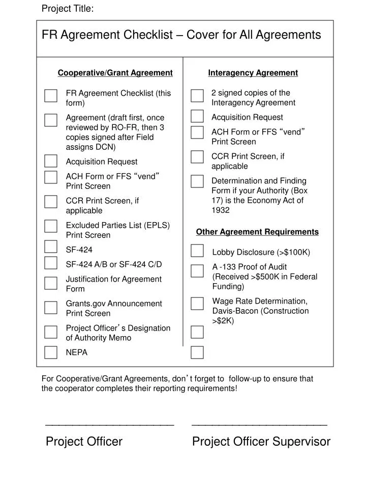 PPT - FR Agreement Checklist – Cover for All Agreements PowerPoint ...