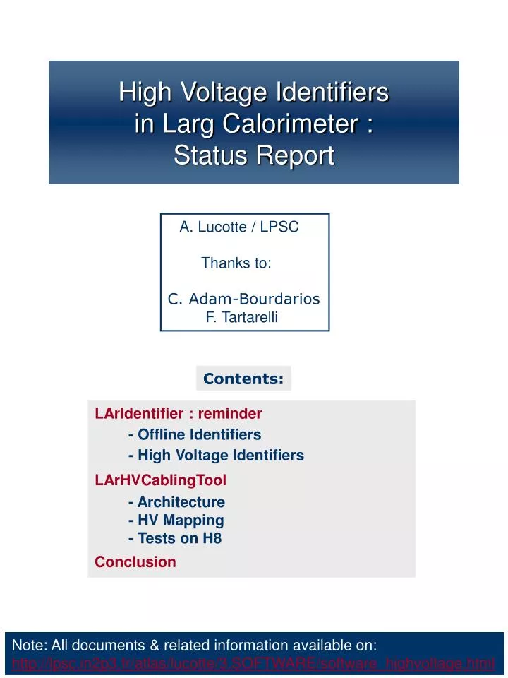 PPT - High Voltage Identifiers in Larg Calorimeter : Status Report PowerPoint Presentation - ID ...