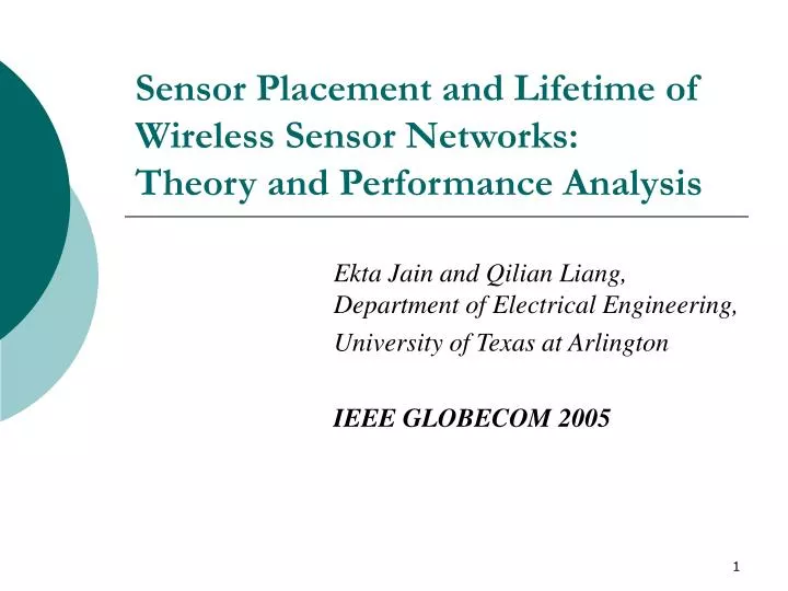 Ppt Sensor Placement And Lifetime Of Wireless Sensor Networks Theory And Performance Analysis
