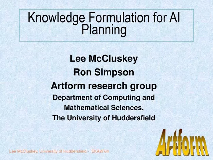 PPT - Knowledge Formulation for AI Planning PowerPoint Presentation ...