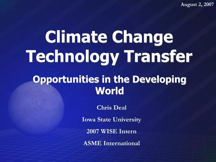 PPT - Climate Change Technology Transfer PowerPoint Presentation, free ...