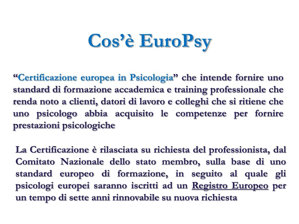 PPT - Che cos’è il Certificato Europeo in Psicologia PowerPoint ...