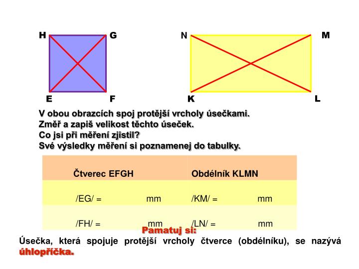 PPT - Předmět : Geometrie Ročník : 5. Téma : Uhlopricky obdelniku a ...