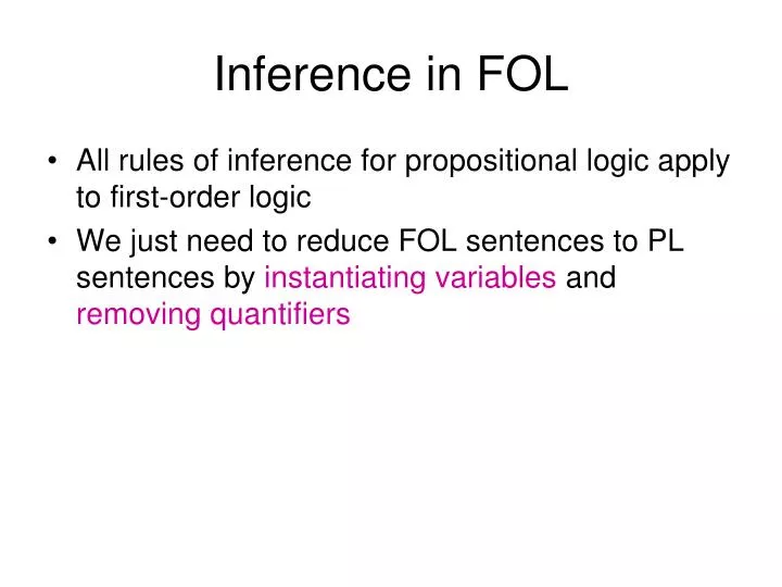 PPT - Inference in FOL PowerPoint Presentation, free download - ID:3685944 PPT - Inference in FOL PowerPoint Presentation, free download - ID:3685944
