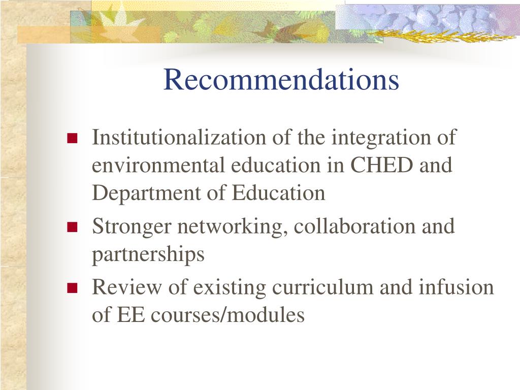 PPT - Status, Issues and Recommendations on Environmental Education ...