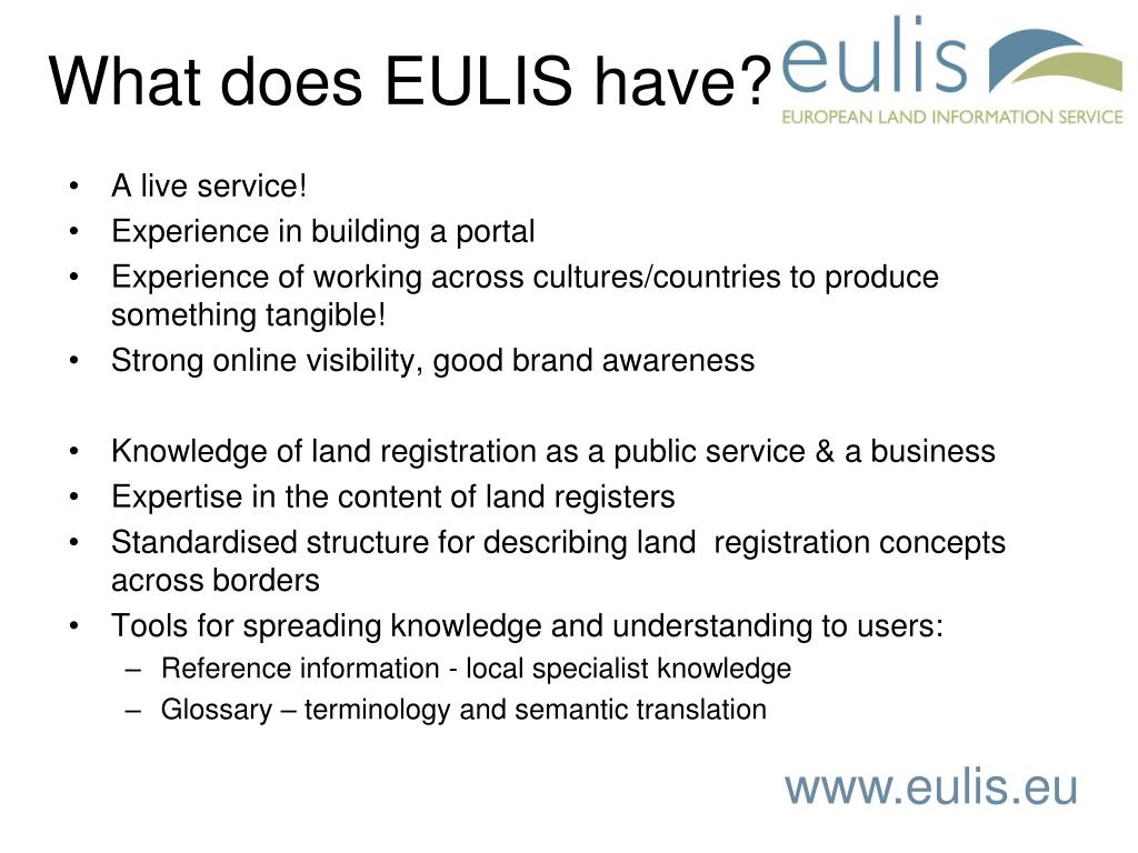 PPT - Vision for EULIS’ future and the part Land Registry organisations ...