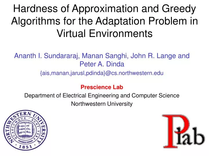 Ppt Hardness Of Approximation And Greedy Algorithms For The Adaptation Problem In Virtual