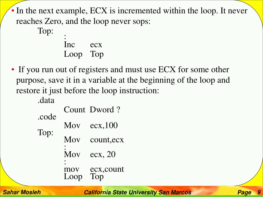 Ppt Jmp And Loops Memory Operand Move Instruction Array Data Related Operation And Directives