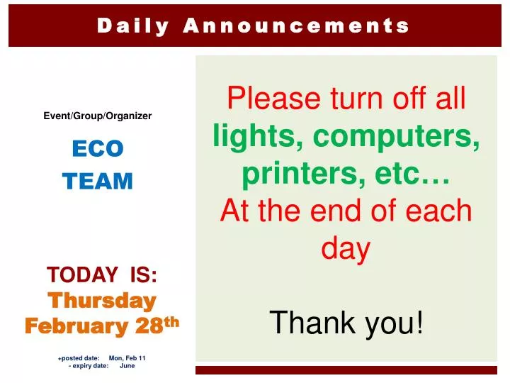 PPT - Daily Announcements PowerPoint Presentation, free download - ID ...