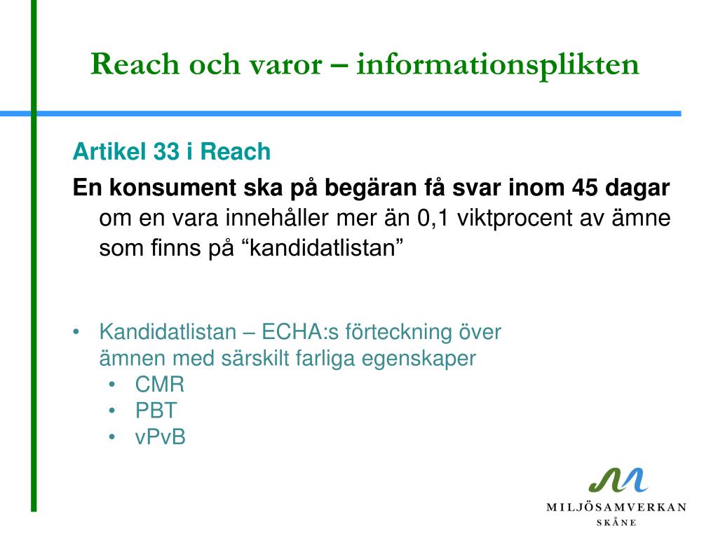 PPT - Kontroll av kemikalier i varor enligt Reach PowerPoint ...