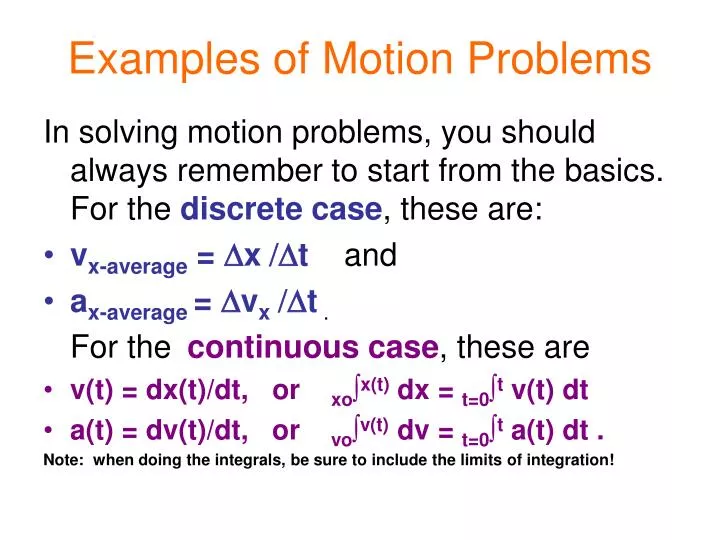 PPT - Examples of Motion Problems PowerPoint Presentation, free ...