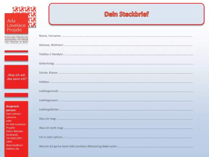 PPT - Dein Steckbrief PowerPoint Presentation, free download - ID:3709628