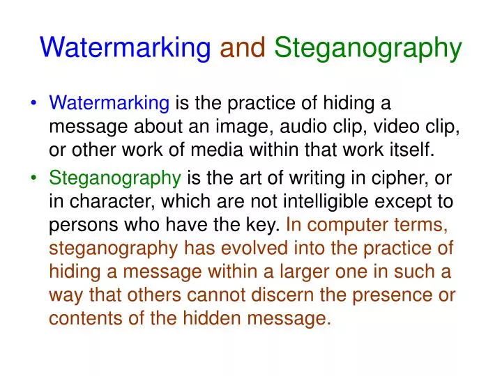 PPT - Watermarking and Steganography PowerPoint Presentation, free ...