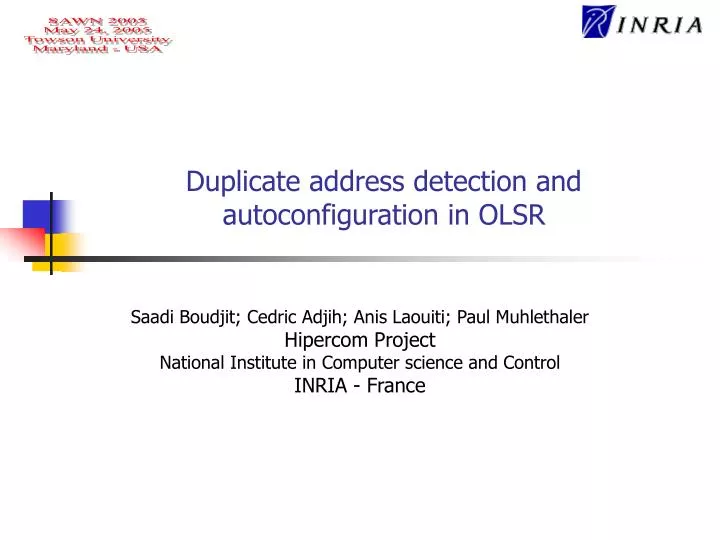 Ppt Duplicate Address Detection And Autoconfiguration In Olsr