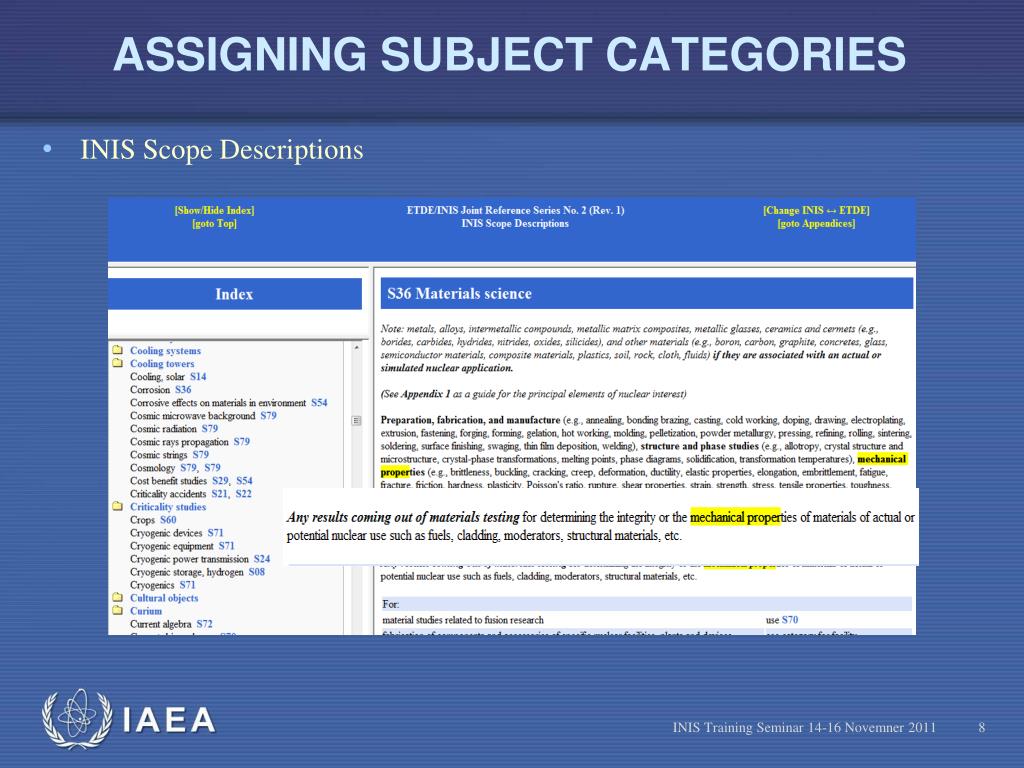 PPT - INIS SUBJECT ANALYSIS: Subject Classification (Categorization ...