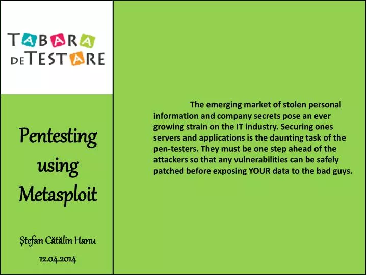 PPT - Pentesting using Metasploit PowerPoint Presentation, free ...