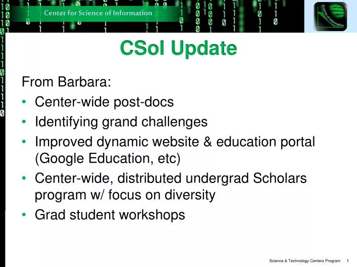 PPT - CSoI Update PowerPoint Presentation, free download - ID:3727943