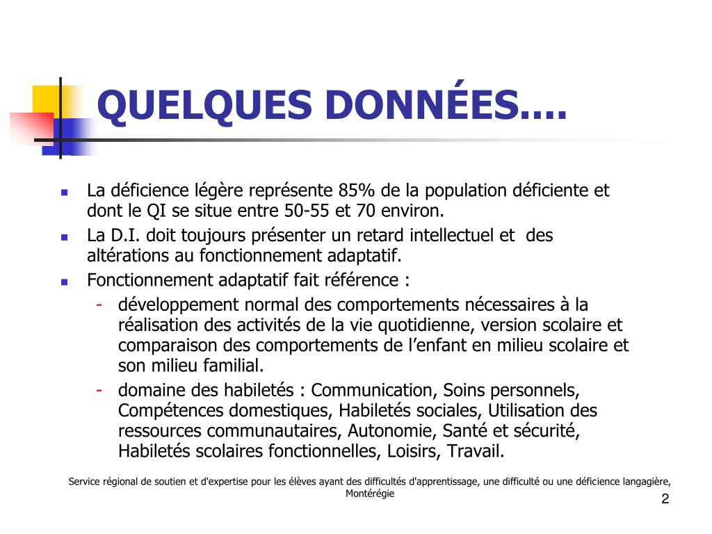 PPT - LA DÉFICIENCE INTELLECTUELLE LÉGÈRE PowerPoint Presentation, free ...