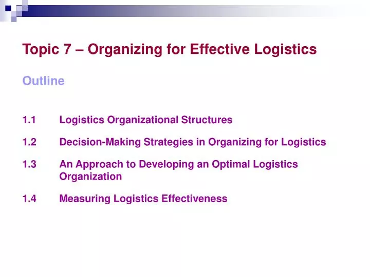PPT - Topic 7 – Organizing for Effective Logistics Outline 1.1 ...