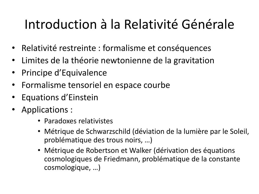 PPT - Introduction à la Relativité Générale PowerPoint Presentation ...