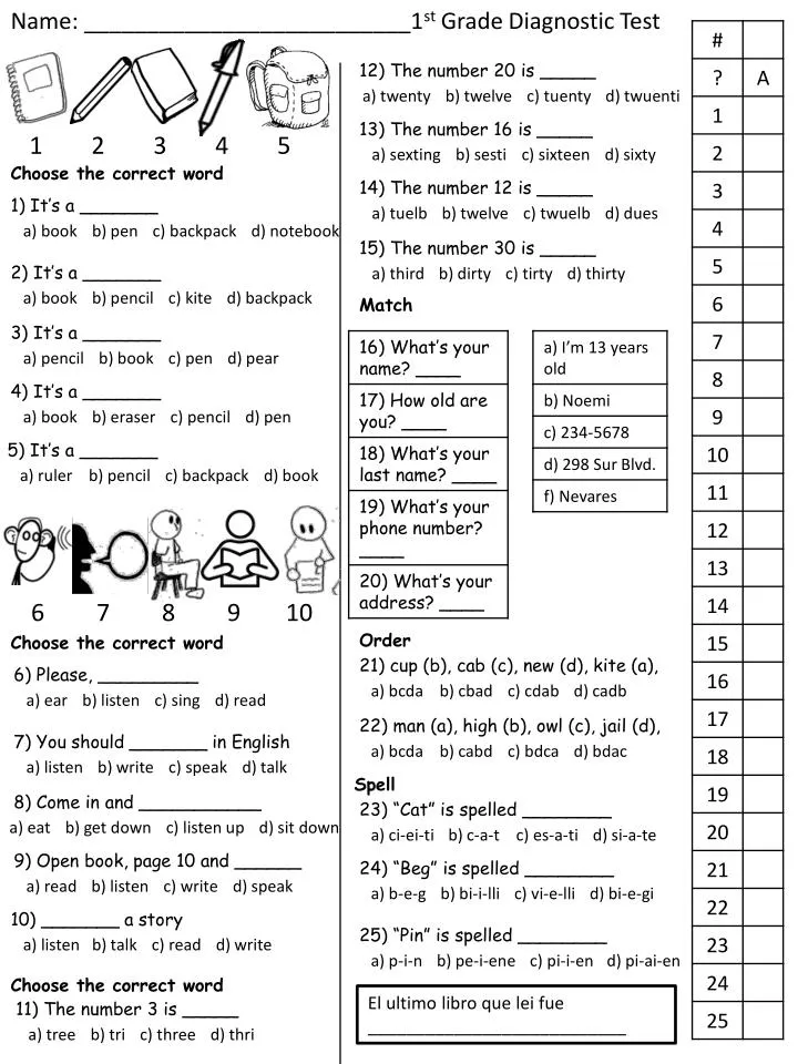 PPT - Name: __________________________1 st Grade Diagnostic Test ...