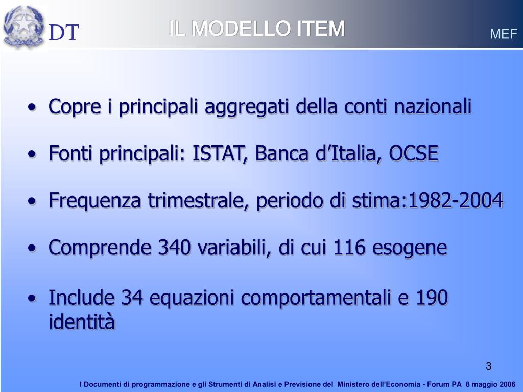 PPT - LA NUOVA VERSIONE DEL MODELLO ECONOMETRICO ITEM Francesco Nucci ...