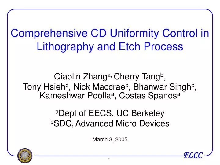 PPT - Comprehensive CD Uniformity Control in Lithography and Etch ...