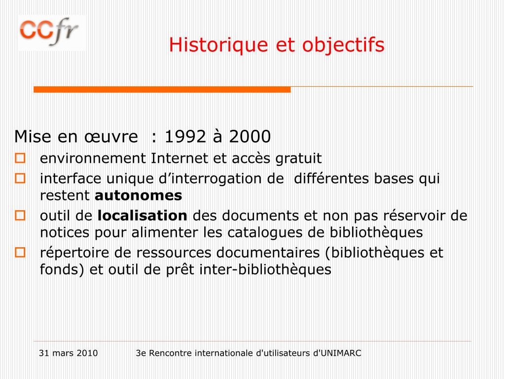 PPT - Les notices UNIMARC dans le Catalogue collectif de France ...