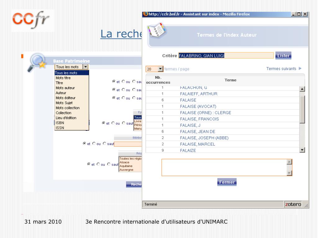 PPT - Les notices UNIMARC dans le Catalogue collectif de France ...