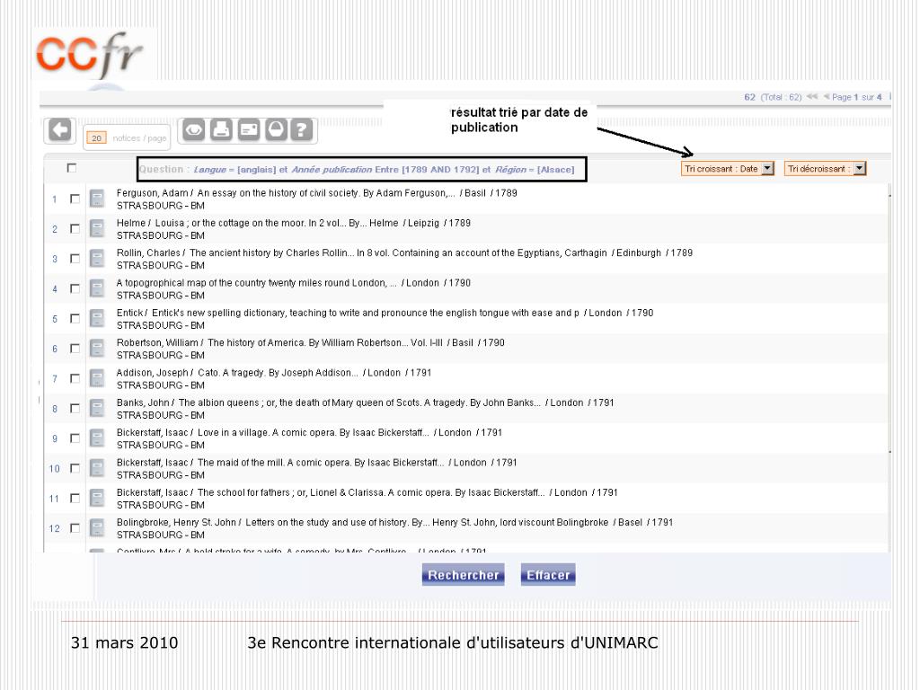PPT - Les notices UNIMARC dans le Catalogue collectif de France ...