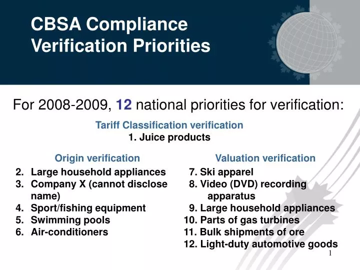 PPT - CBSA Compliance Verification Priorities PowerPoint Presentation ...