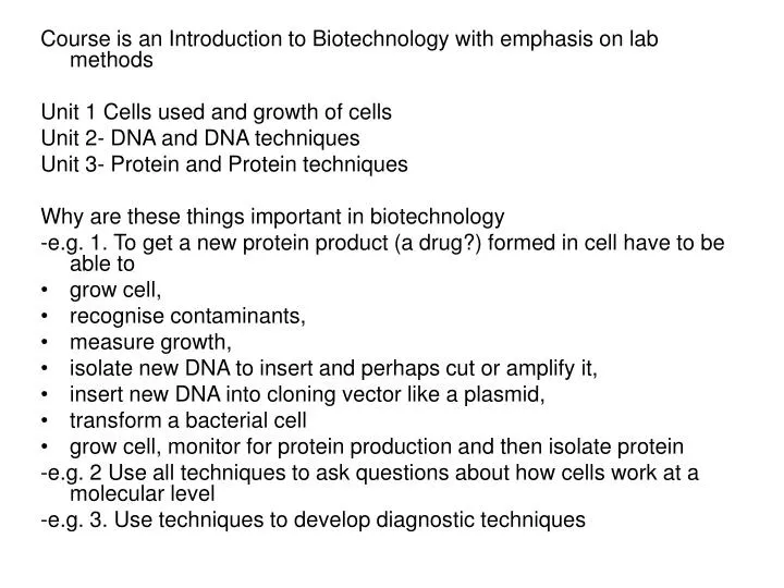 PPT - Course is an Introduction to Biotechnology with emphasis on lab ...