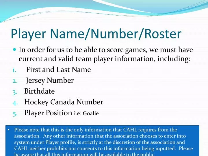 PPT - Player Name/Number/Roster PowerPoint Presentation, free download ...