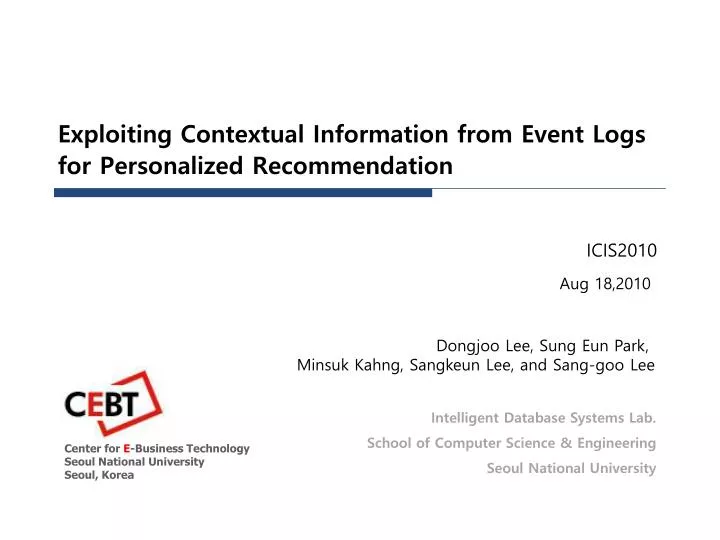 Ppt Exploiting Contextual Information From Event Logs For Personalized Recommendation